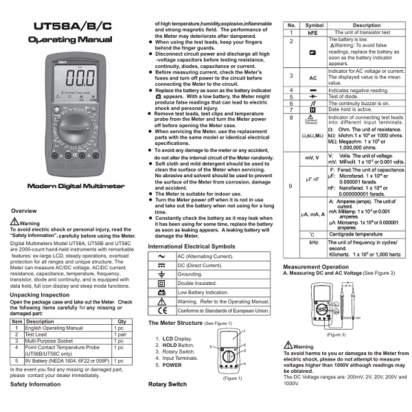 Electrónica Mendoza. MULTIMETRO DIGITAL UT58A DE MANO COMPACTO TESTER