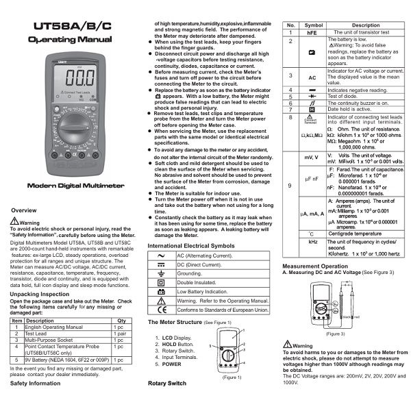Electrónica Mendoza. MULTIMETRO DIGITAL UT58A DE MANO COMPACTO TESTER