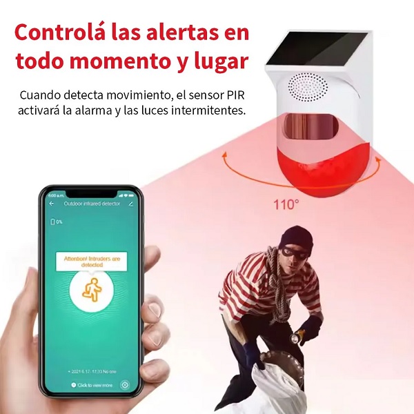 Electrónica Mendoza. SENSOR MOVIMIENTO SOLAR WIFI ALARMA EXTERIOR
